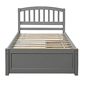 Harper & Bright Designs Twin Storage Bed Frame, Wood Platform Bed with Two Drawers and Headboard, Grey