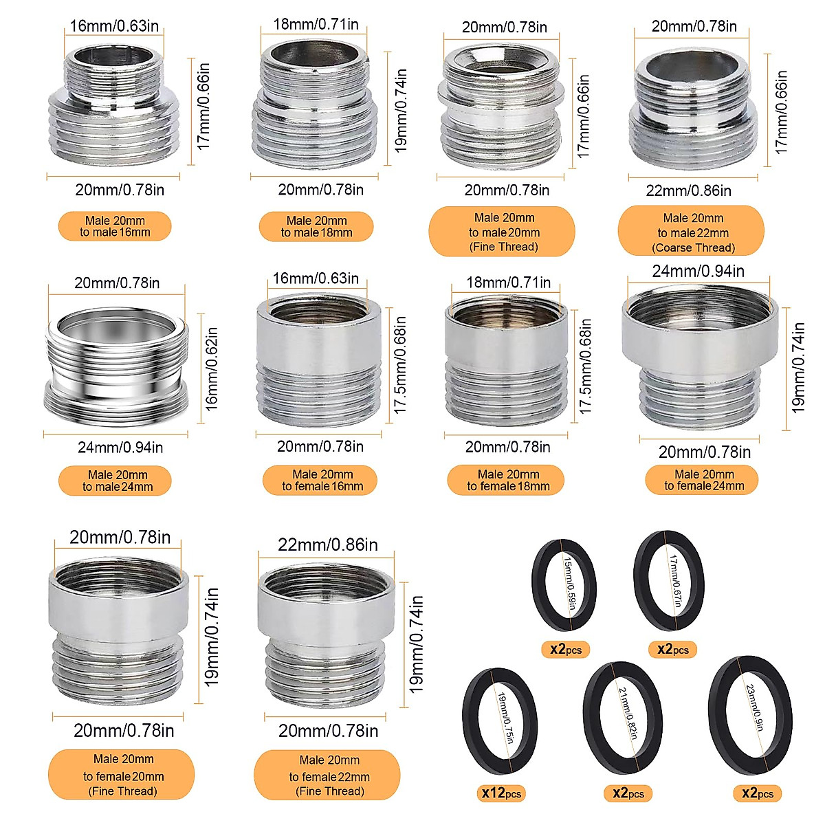10 pcs Faucet Adapter Kit, CNYMANY Kitchen Aerator Adapter Set Male M20 Female Sink Adapter Connecting Garden Hose Water Filter Standard Hose via Diverter