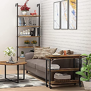 IDEALHOUSE 360° Rotatable Sofa Side Table Mobile End Table with 2-Tier Storage Shelves, Movable Laptop Table with Sturdy Metal Frame /6 Universal Casters, Couch Snack Table for Home (Rustic Brown)