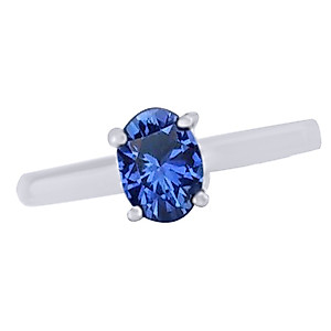 AFFY Simulated Blue Sapphire Solitaire Ring in 14k White Gold Over Sterling Silver (1 Cttw) Ring Size - 8
