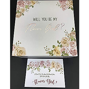 Set of 2 Flower Girls Proposal Gift Boxes 8x8x4 inches with Rose Gold Foil Letters & 2 Proposal Cards. (2 Flower Girl, 2)