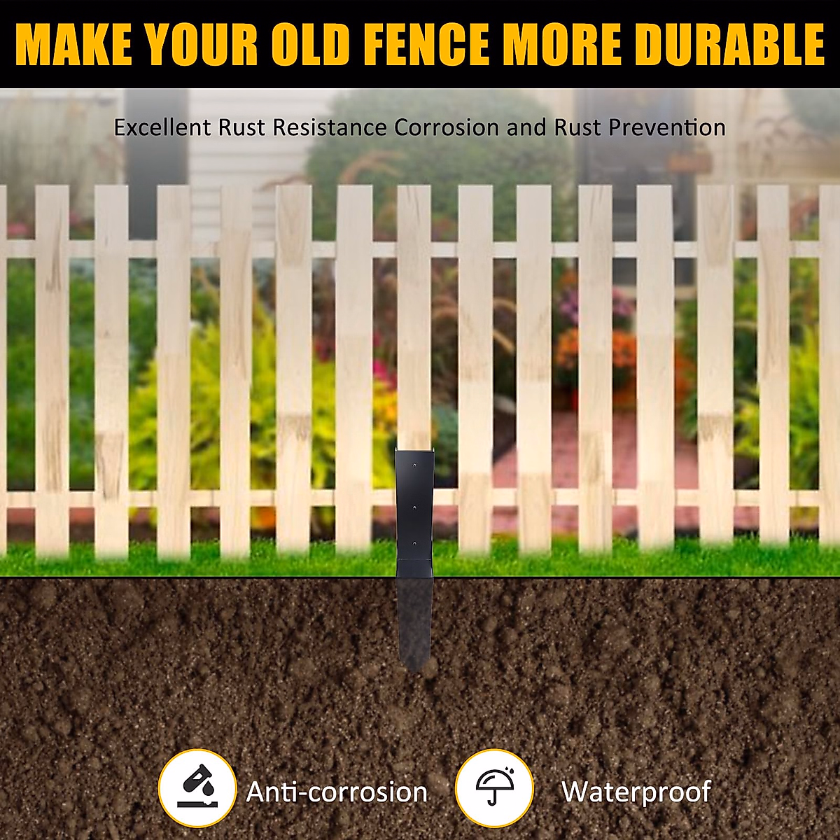 Fence Post Stabilizer, Wooden Post Support, Fence Post Mender for Fence Support, Post Buddy Fence Repair, Fence Pole Support Brace for Fix a Fence (12pcs)