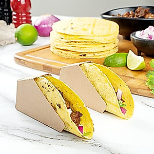 Restaurantware Bio Tek Kraft Paper Small Taco Holder - Greaseproof - 4" x 1 1/4" x 2 1/4" - 200 count box