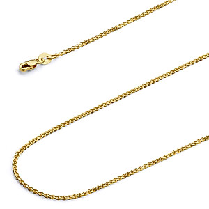 14k REAL Yellow Gold Solid 1.5mm Flat Open wheat Chain Necklace with Lobster Claw Clasp - 20"