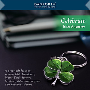 DANFORTH Four Leaf Clover Keychain (Green), Handcrafted Pewter, 1 ½” Tall and 1 ¼” Wide, Made In USA