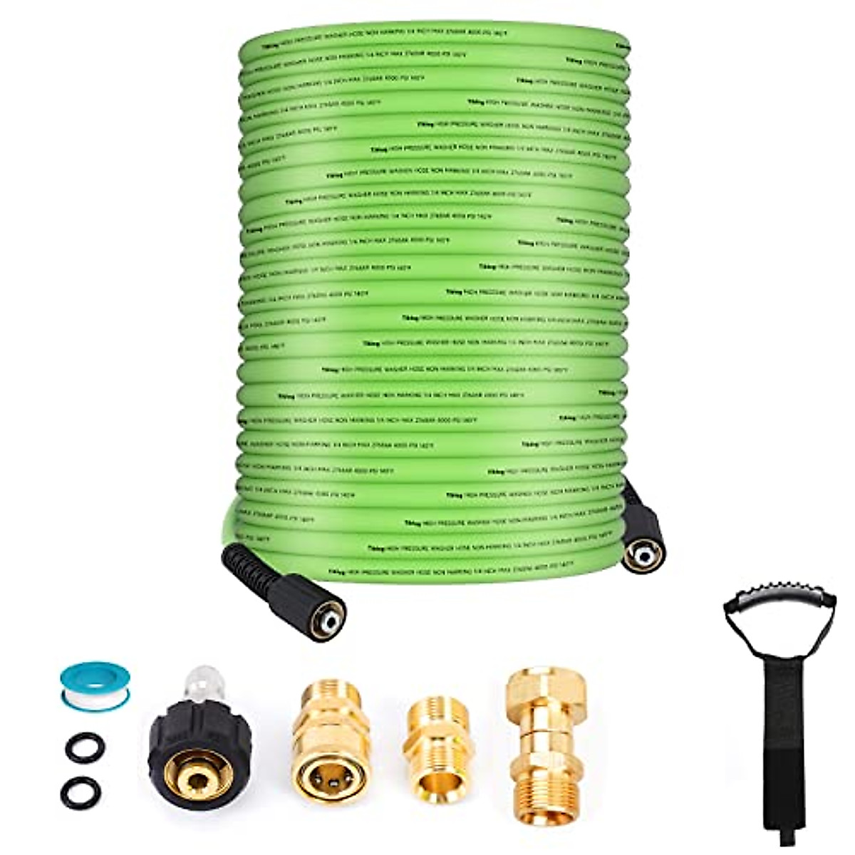 Pressure Washer Hose 1/4", Kink Free Swivel M22 14mm Thread High Pressure Replacement Hose, Flexible Extension Hose with 3/8 Quick Connect Adapters for Power Washing, 4000 PSI