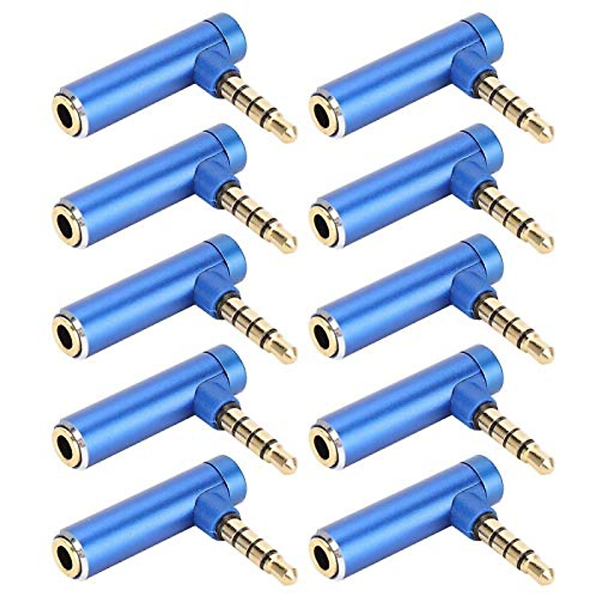 Acogedor 10 PCS 3.5mm Male to Female Audio Adapter, 90 Degree Right Angle Adapter, Support Headset with Microphone, for Mobile Phones, Tablets, Laptops(Blue)
