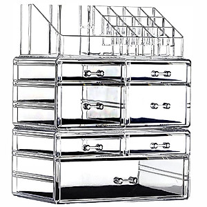 Cq acrylic 3 Pack Clear Makeup Storage Organizer,Stackable 7 Drawers Make up Organizers,Cute Desk Organizer for Vanity Jewelry,Hair Clip,Beauty,Skincare Product Bathroom Counter Organizers and Storage