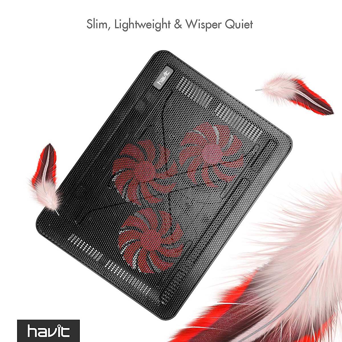 Havit HV-F2056 15.6-17 Inch Laptop Cooler Cooling Pad - Slim Portable USB Powered (3 Fans) (Black+Red)
