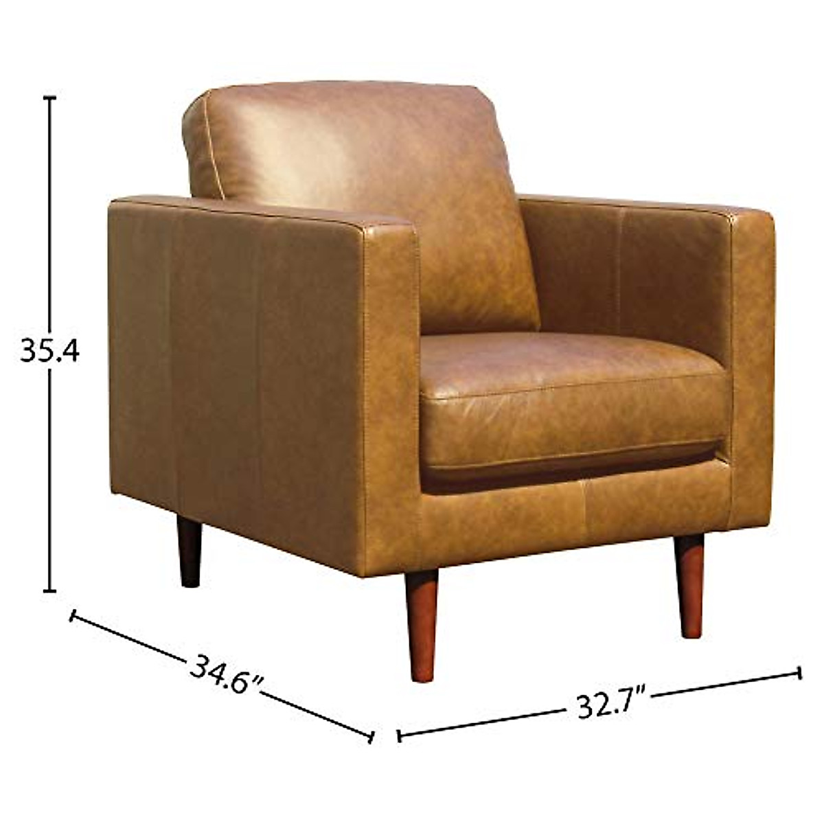 Amazon Brand – Rivet Revolve Modern Leather Armchair with Tapered Legs, 33"W, Caramel