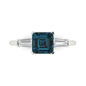 1.56ct SQ Emerald cut 3 stone Solitaire Royal Blue Topaz Wedding Bridal art deco Anniversary Ring 14k White Gold 9.25