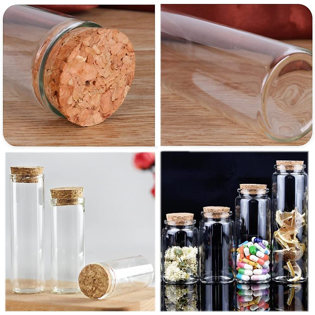 ericotry 10 Pcs 60ml Glass Bottles Vials Jars Glass Test Tube with Cork Stoppers Empty Refillable Bottle Vial Jars Leakproof for Cosmetic Essential Oil Powder