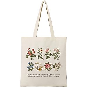 BeeGreen Flowers 12OZ Canvas Tote Bag With Inner Zipper Pocket Cute Aesthetic Mother's Day Cotton Tote Bag Reusable Tote Bag for Women Lightweight Washable Graphic Trendy Tote Bag