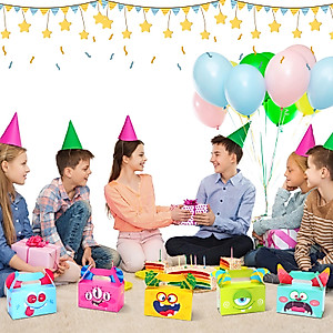 Skyygemm 48 Pcs Monster Treat Boxes Colorful Paper candy boxes Snack Goodie boxes Monster Party Favor Boxes with Handle for Kids Birthday Baby Shower back to school Party Supplies
