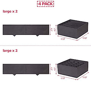 DIOMMELL 4 Pack Foldable Cloth Storage Box Closet Dresser Drawer Organizer Fabric Baskets Bins Containers Divider for Clothes Underwear Bras Socks Lingerie Clothing, Dark Grey 22-0000