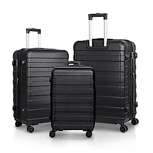 SUPER DEAL Black Luggage Set 3 Piece Hardside Expandable Luggage with Spinner Wheels Hardshell Lightweight Durable Suitcases Travel Carry Ons, 21/26/30 inch