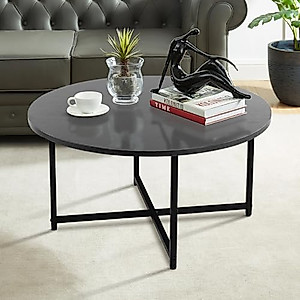 TOYSINTHEBOX Round Coffee Table Modern Coffee Table Sofa Table Tea Table for Living Room, Office Desk, Balcony, Wood Desktop and Metal Legs, Black, 31.5"