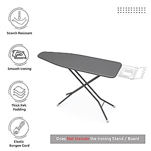 Encasa Homes Replacement Ironing Board Cover with Extra Thick Pad, Plain Colors, Elasticated, (Fits Standard X-Large Boards of 57"x22") Heat Reflective, Scorch Resistant, Heavy Duty - Grey