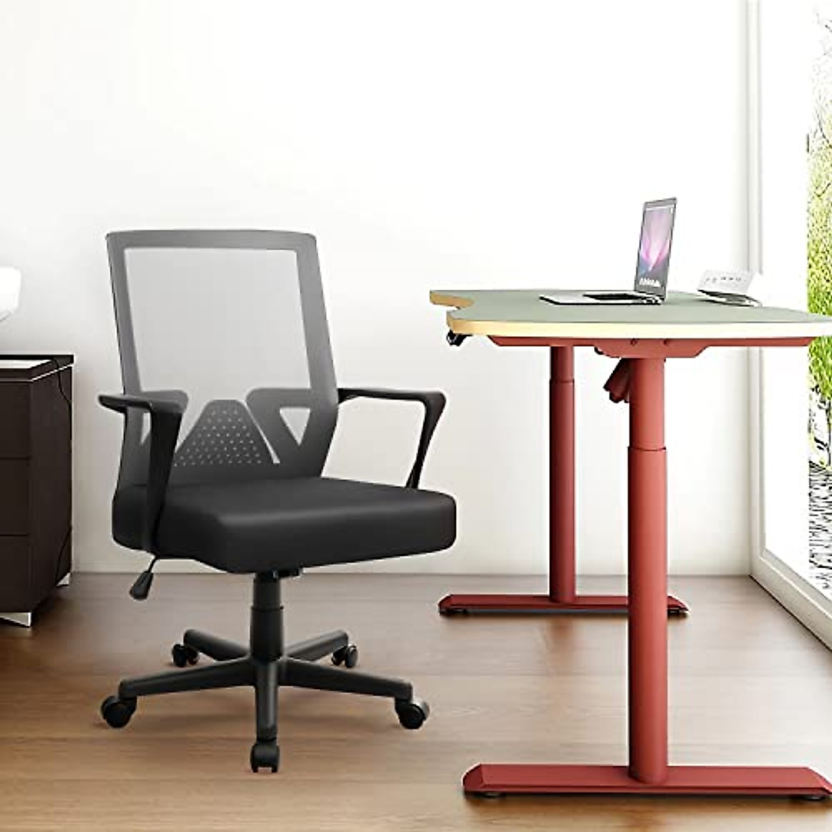 Furmax Office Chair Ergonomic Chair with Lumbar Support, Mid Back Computer Desk Chair Adjustable Height, Mesh Swivel Task Chair Humanized Breathable Chair with Armrests (Grey)