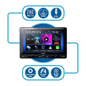 JENSEN J1CA9 9-inch Certified Apple CarPlay Android Auto | Single DIN Touchscreen Car Stereo Radio | Bluetooth Hands Free Calling & Music Streaming | Backup Camera Input | USB Playback & Charging