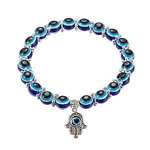 kelistom Evil Eye Hamsa Hand Bracelet for Protection and Luck Handmade Link Bracelets for Women Men Amulet Jewelry