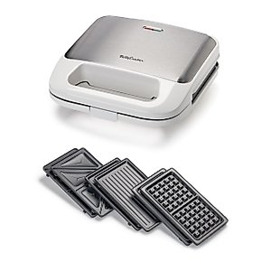 Betty Crocker 3-in-1 Indoor Grill, Sandwich/Panini Press & Waffle Maker Plus, Electric Grill Indoor with Interchangeable Non-Stick Plates, 750 Watts, BC-4965W, White