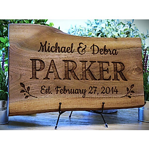 Personalized Cutting Board Wedding Gift Elegant Walnut Polished Live Edge Wood Display Custom Engraved Rustic Unique Anniversary Bride Groom Newlywed Couple Parents Housewarming (Wedding Branches)