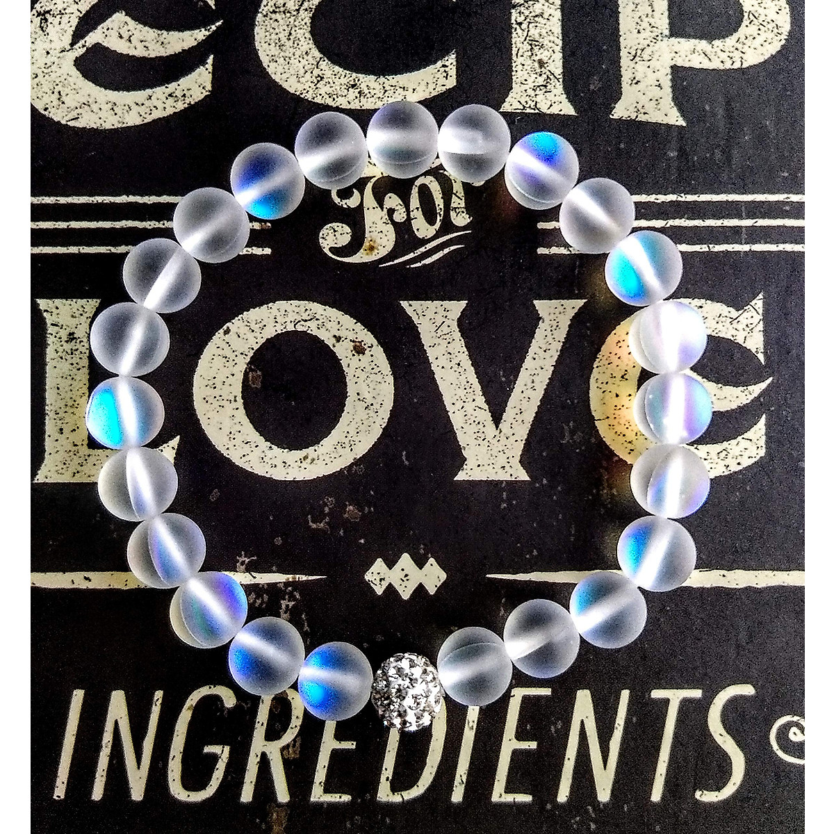Hope Inspired Mystic Mermaid Glass Friendship Bracelet with 8 mm Frosted White Glowing Moonstone Beads