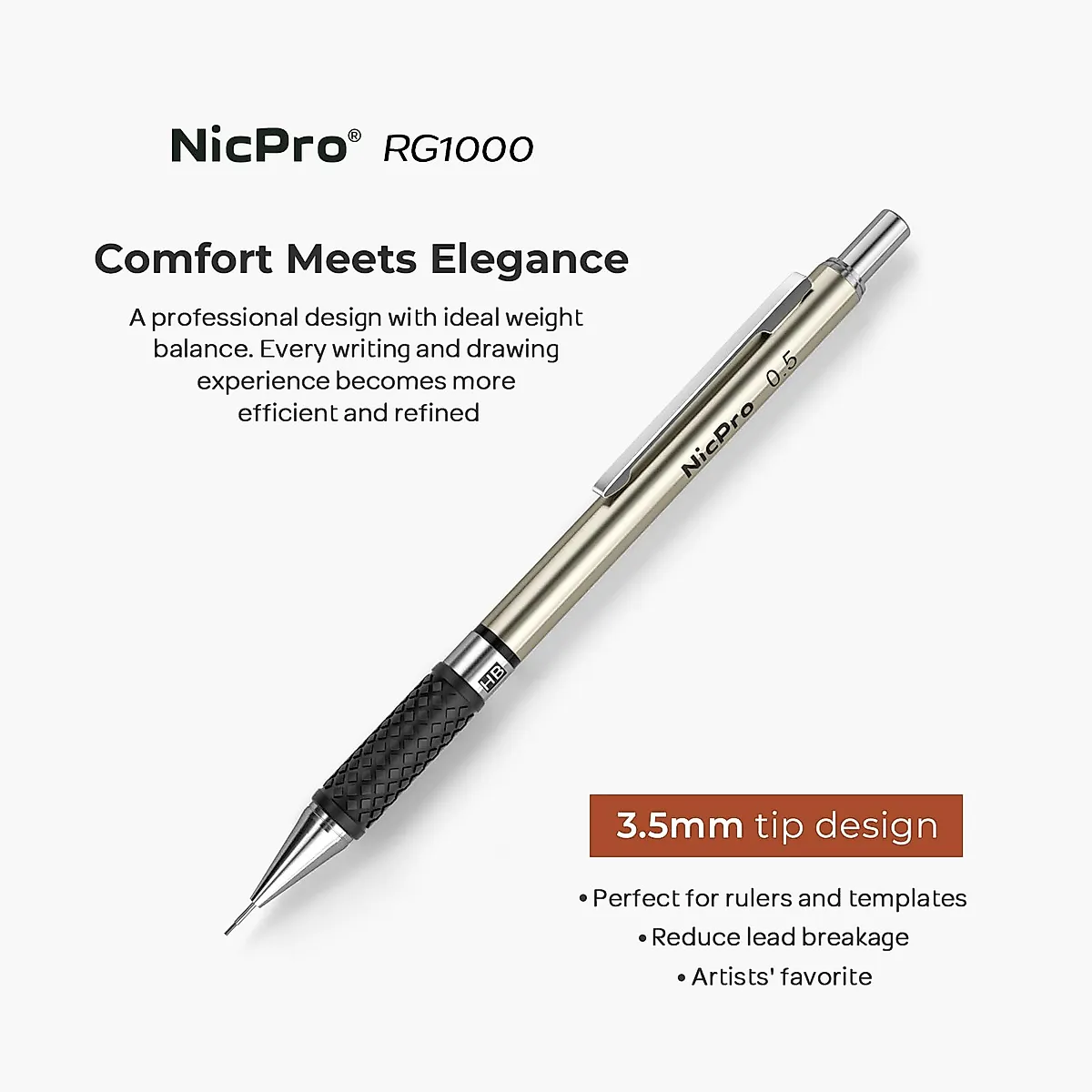Nicpro 0.5 mm Art Mechanical Pencils Set in Gift Case, 6 PCS Metal Drafting Pencil 0.5mm with 6 Tube HB Lead Refills & 18 PCS Eraser Refills for Adults, Children, Artist Writing, Drawing, Sketching