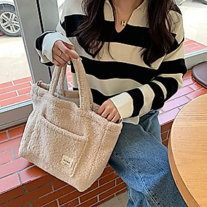 Fluffy Tote Bag for Women Plush Crossbody Handbag Sherpa Fleece Shoulder Bag Girls Teddy Fur Fuzzy Hobo Purse