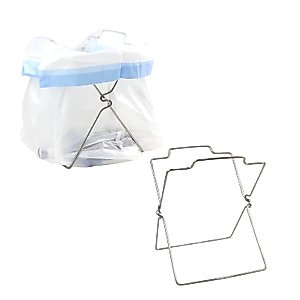 Knchy Countertop Folding Trash Bag Holder, Stainless Steel Garbage Bag Support Stand Portable Metal Trash Bag Bracket, Foldable Counter Top Plastic Bag Holders for Kitchen Garden Yard Indoor Outdoor