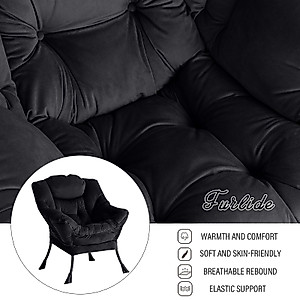 Furlide Lazy Chair with Ottoman, Modern Chair with Folding Footrest, Lounge Accent Chair, Comfortable Reading Chair, Oversized Armchairs for Bedroom, Study, Living Room, Courtyard (Black)