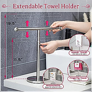 Counter Towel Holder for Bathroom - Extends 11.5” to 19.5” Stainless Steel 304 Fingertip Towel Holder, Anti-Rust Kitchen Countertop Towel Stand, Adjustable Hand Towel Holder Stand for Bathroom