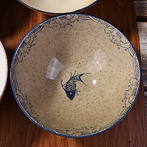 Whitenesser Japanese Ramen Bowls Set of 4 Color - Large 8 Inch - Japanese Retro Ceramic Bowls For Dessert Snack Cereal Soup Reman Noodle and Rice