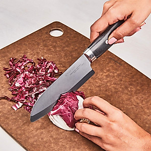 Kyocera Advanced Ceramic LTD Series Santoku Knife with Handcrafted Pakka Wood Handle, 5.5-Inch, Black Blade