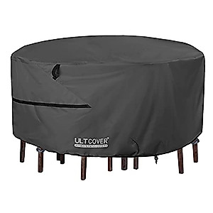 ULTCOVER Round Patio Furniture Cover - Outdoor Waterproof Table with Chair Set Cover 92 inch, Black