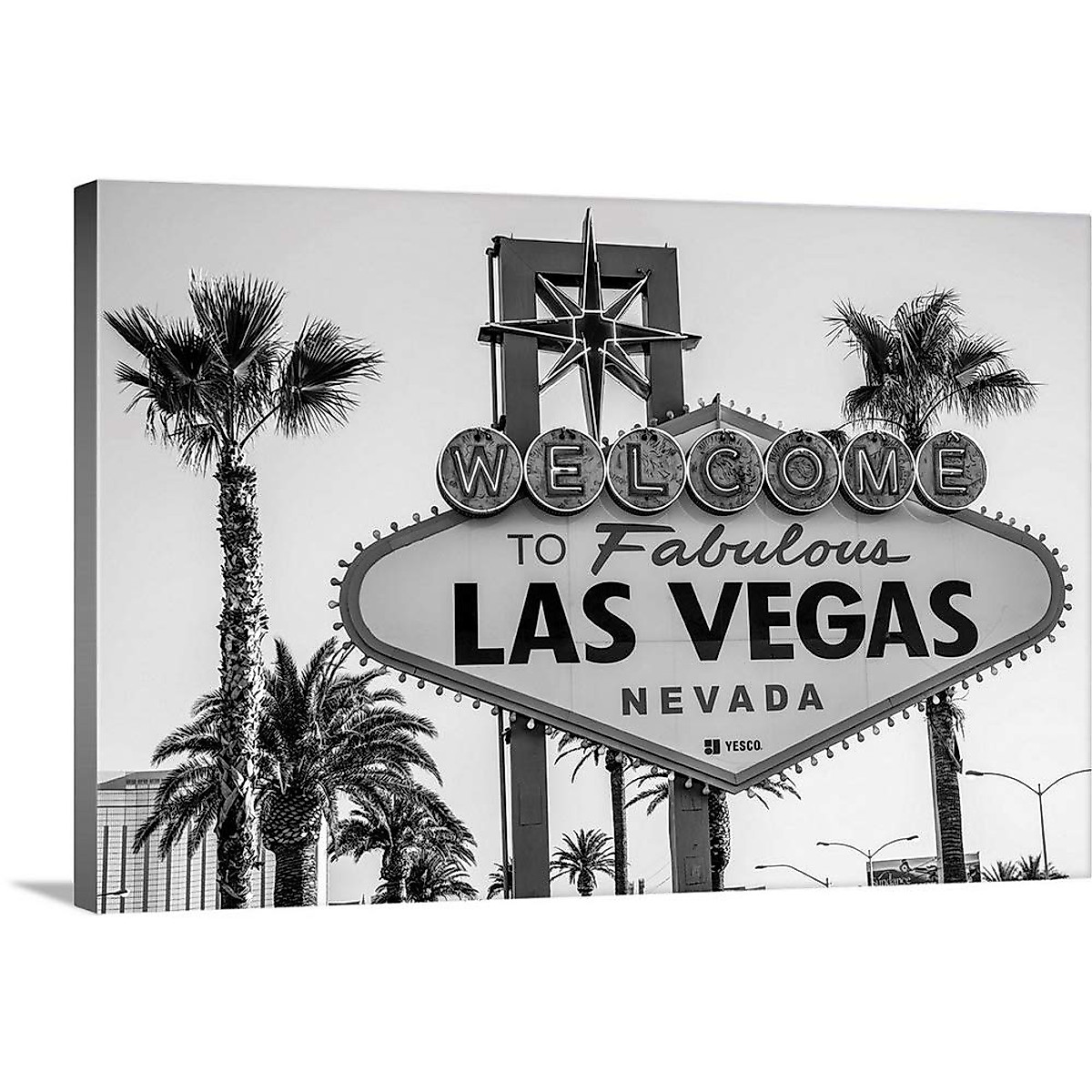 CANVAS ON DEMAND Welcome to Fabulous Las Vegas Nevada Canvas Wall Art Print by Circle Capture, Home Decor, Black and White, United States Artwork, 36"x24"