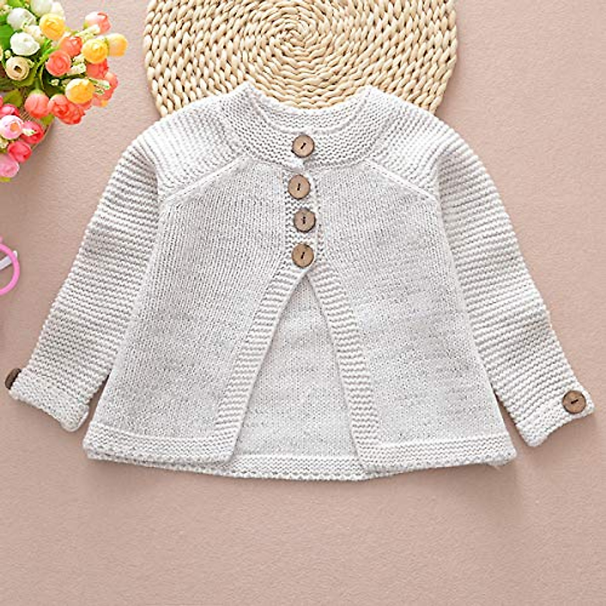 Baby Little Girls Cute Autumn Winter Button Knitted Sweater Cardigan Warm Thick Coat Jacket Clothes (Gray, 5T(4-5Years))