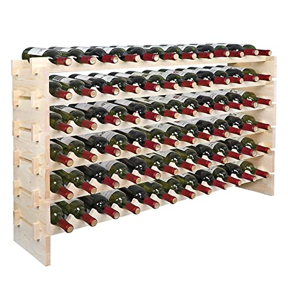 ZenStyle 6 Tier Premium Wood Wine Rack Storage Stand 72 Bottles Capacity Stackable Storage Display Shelf Floor Freestanding Wine Cabinet, Wobble-Free