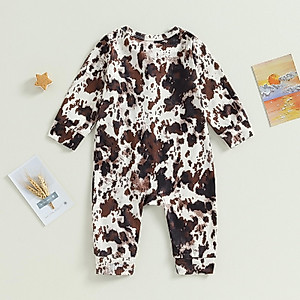 FIOMVA Western Baby Boy Jumpsuit Newborn Fall Long Sleeve Romper With Zipper Infant Cowboy Country One Piece Clothes (C Cowboy Brown, 6-12 Months)