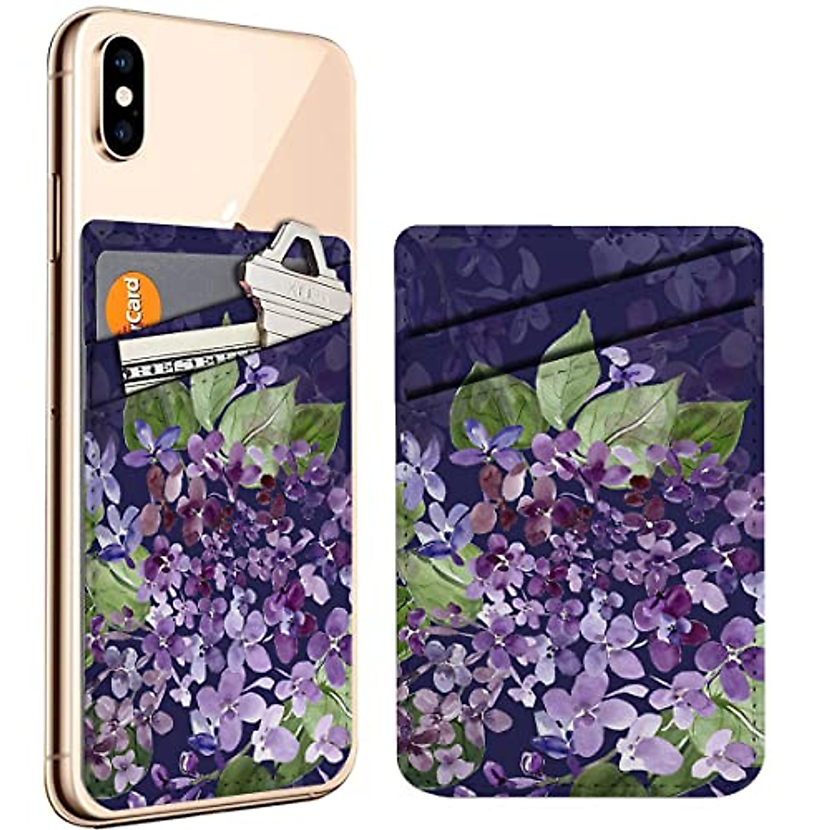 Diascia Pack of 2 - Cellphone Stick on Leather Cardholder ( Spring Blooming Lilac Branch Flower Pattern Pattern ) ID Credit Card Pouch Wallet Pocket Sleeve