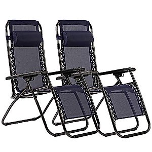 Zero Gravity Chair Patio Lounge Recliners Set of 2 Adjustable Lounge Outdoor Chairs with Pillows for Backyard, Poolside, Garden, Pool, Beach, Lawn, Deck,Yard - Blue