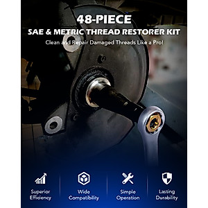 Orion Motor Tech 48 Piece Thread Chaser Set, Metric and SAE Thread Repair Kit with 22 Taps 24 Dies 2 Thread Files, Universal Rethreading Kit Thread Restorer Tool Set in UNC UNF Metric Sizes with Case