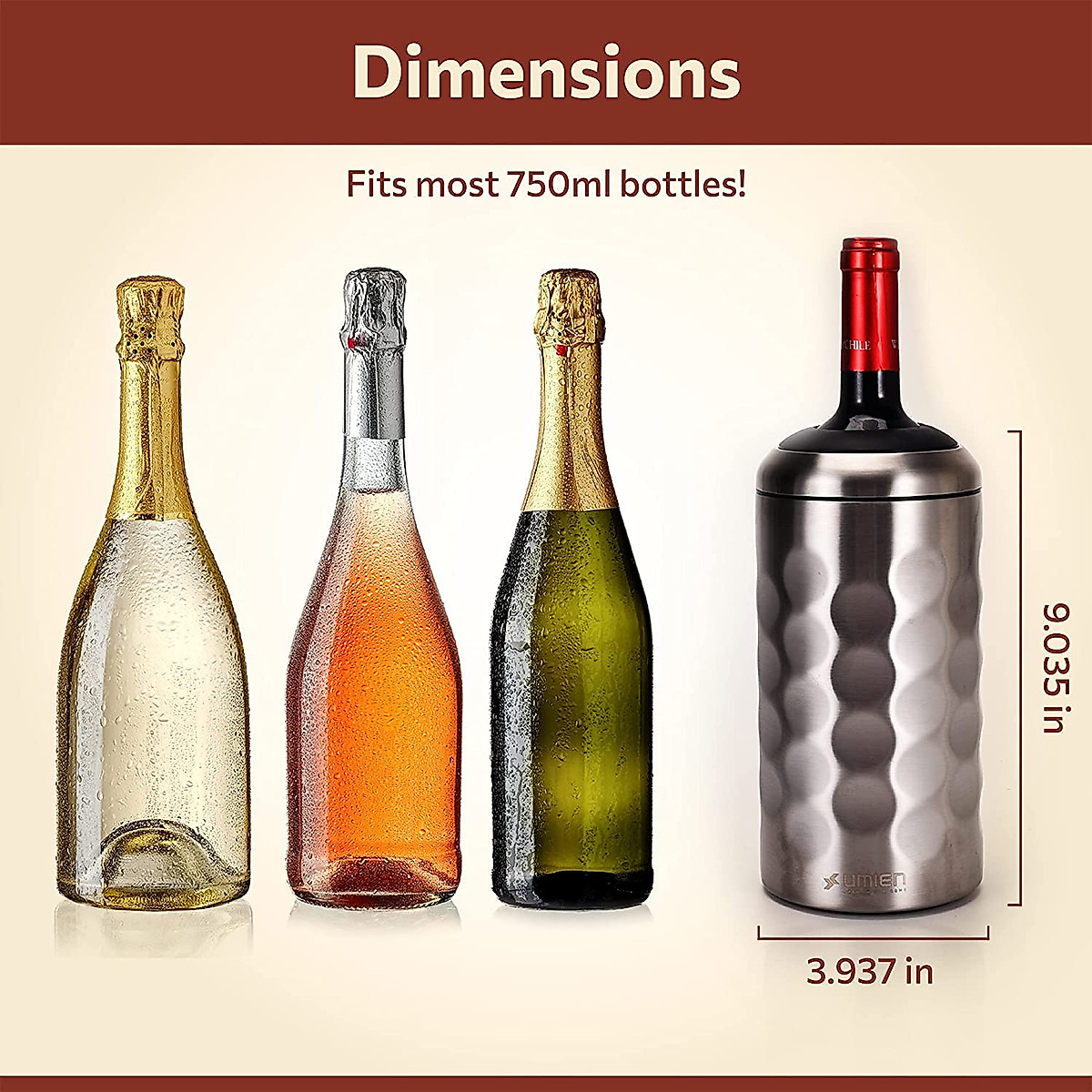 Premium Wine Chiller - 750ml Stainless Steel Wine Bottle Cooler, Vacuum Insulated & Double-Walled - Keeps Wine Cold for 6+ Hours - Champagne Chiller Sleeve for Most Bottles