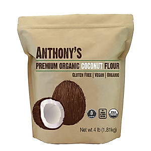 Anthony's Organic Coconut Flour, 4 lb, Batch Tested Gluten Free, Non GMO, Vegan, Keto Friendly