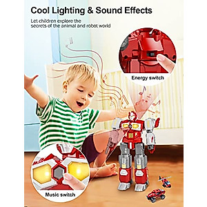 Transforming Toys - Dinosaur Robot Action Figures - Magnetic Assembling Robot Toys for Kids All-in-One Design Transforming Animals, Robots, Military Base Including Battle Guns, Cars, Airplane Models
