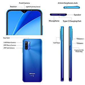 Ulefone Note 12 Unlocked Cell Phones, 4GB+128GB, 6.82 inch Ultra-Large Screen, 7700mAh, Android 11, 13MP Triple Camera, 3-Card Slot, Dual SIM Dual 4G, OTG, Face Unlock, Unlocked Smartphone (Blue)