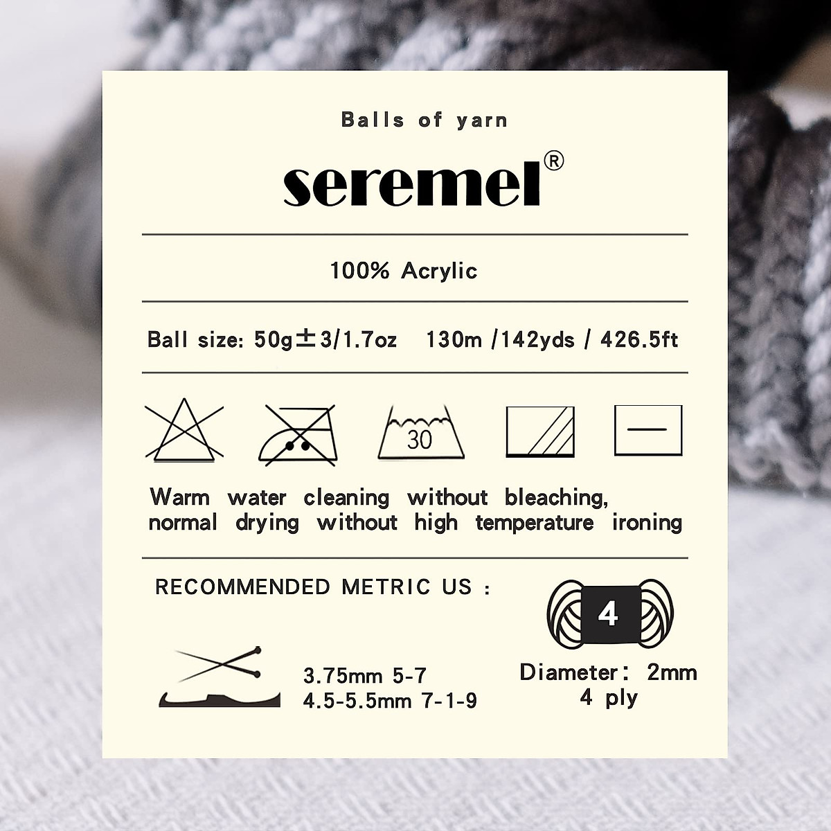 seremel 4Ply Acrylic Soft Yarn 2 Balls 1Pack, 2 Pcs Crochet Yarn Total 100g (3.4oz) / 260m (280Yds), Crocheting/Knitting #4 Medium Yarns, Worsted Beautiful Color (White) (White)