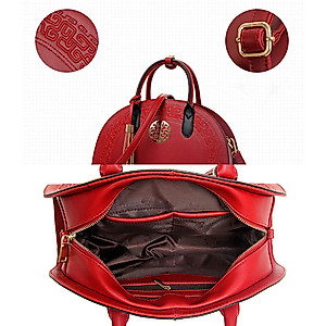 QZUnique Women's PU Embroidery Tassels Ethnic Style Handbag Bride Bag Crossbody Shoulder Bag Red