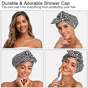 VVolf Shower Cap for Women Hair Caps for Shower Reusable Shower Cap for Long Hair Large Turban Shower Cap for Braids Black